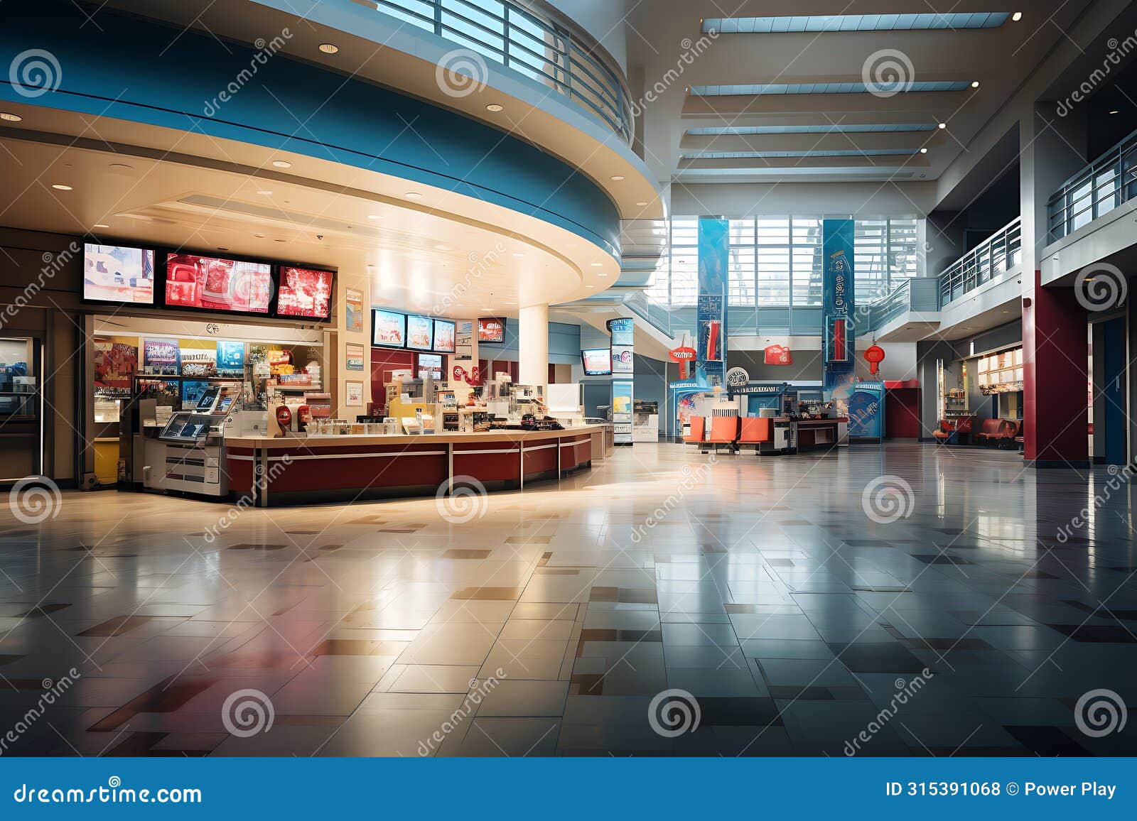 Interior of a Modern Shopping Mall at Night. Shallow Depth of Field ...