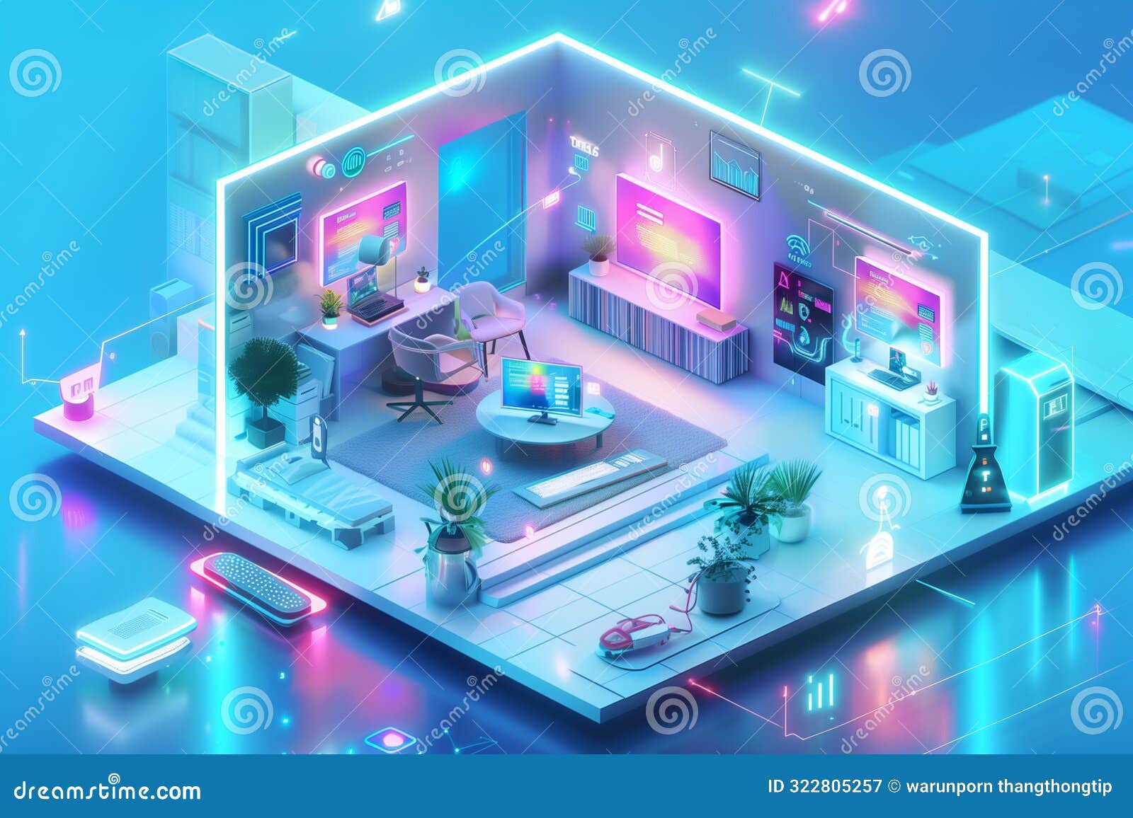 Interior Modern Smart Home Technology Connected Appliances with ...