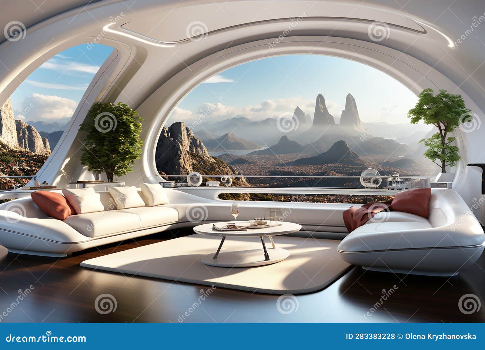Interior in Modern Style in White with a Beautiful with Mountain View ...