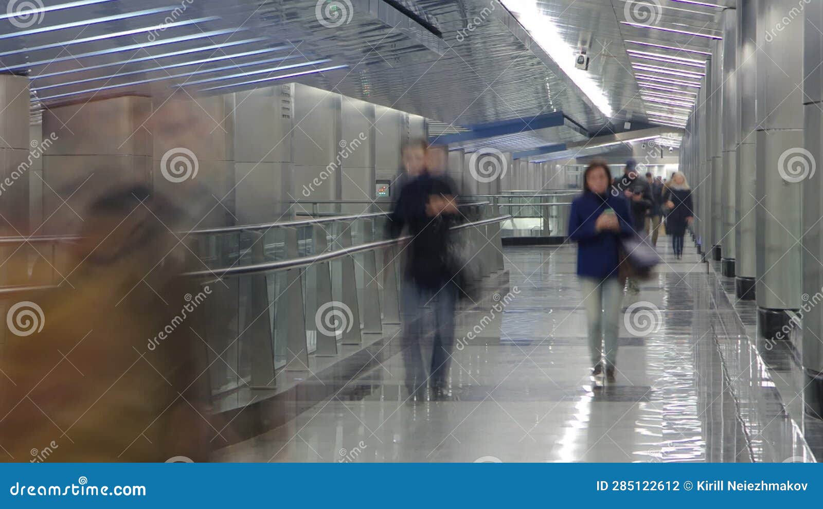Interior of a Modern Subway Station with Transfer Corridor Timelapse ...