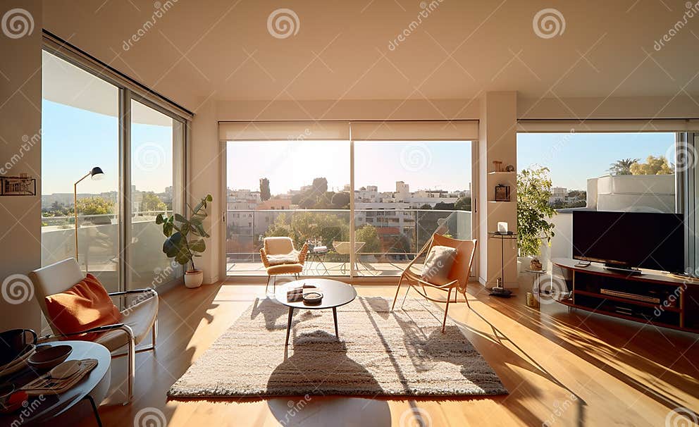 The Interior of a Modern Sunny Studio Apartment with Panoramic Windows ...