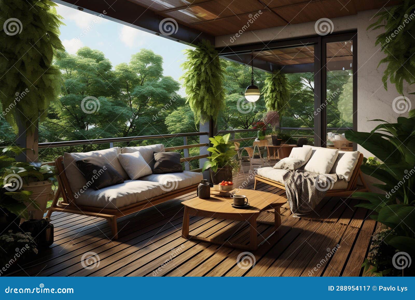 The Interior of a Modern Terrace with Panoramic Windows Stock ...