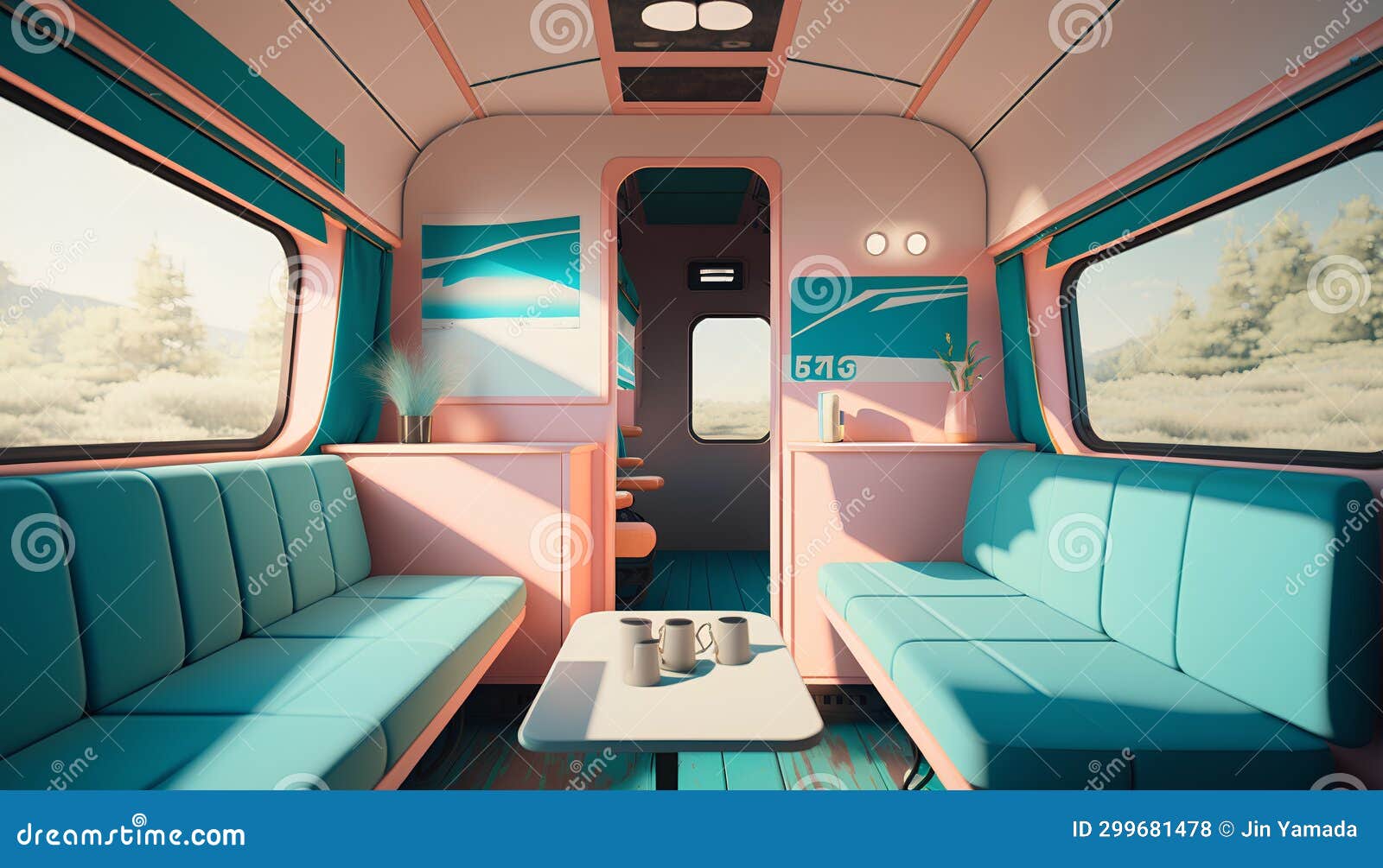 Interior of a Modern Train Car, 3d Rendering Mock Up Stock Illustration ...
