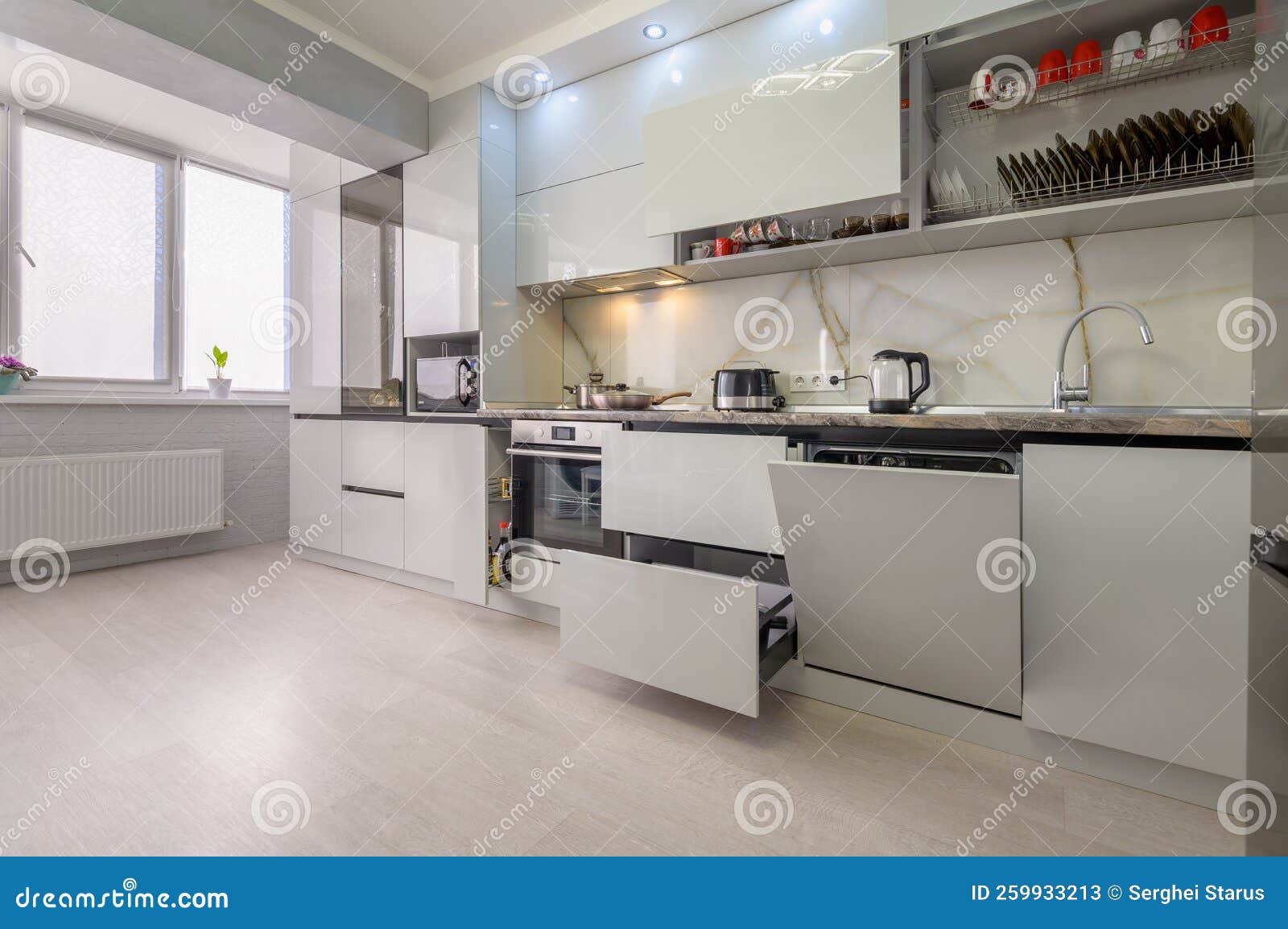 Interior of Modern Trendy White Kitchen Stock Image - Image of home ...