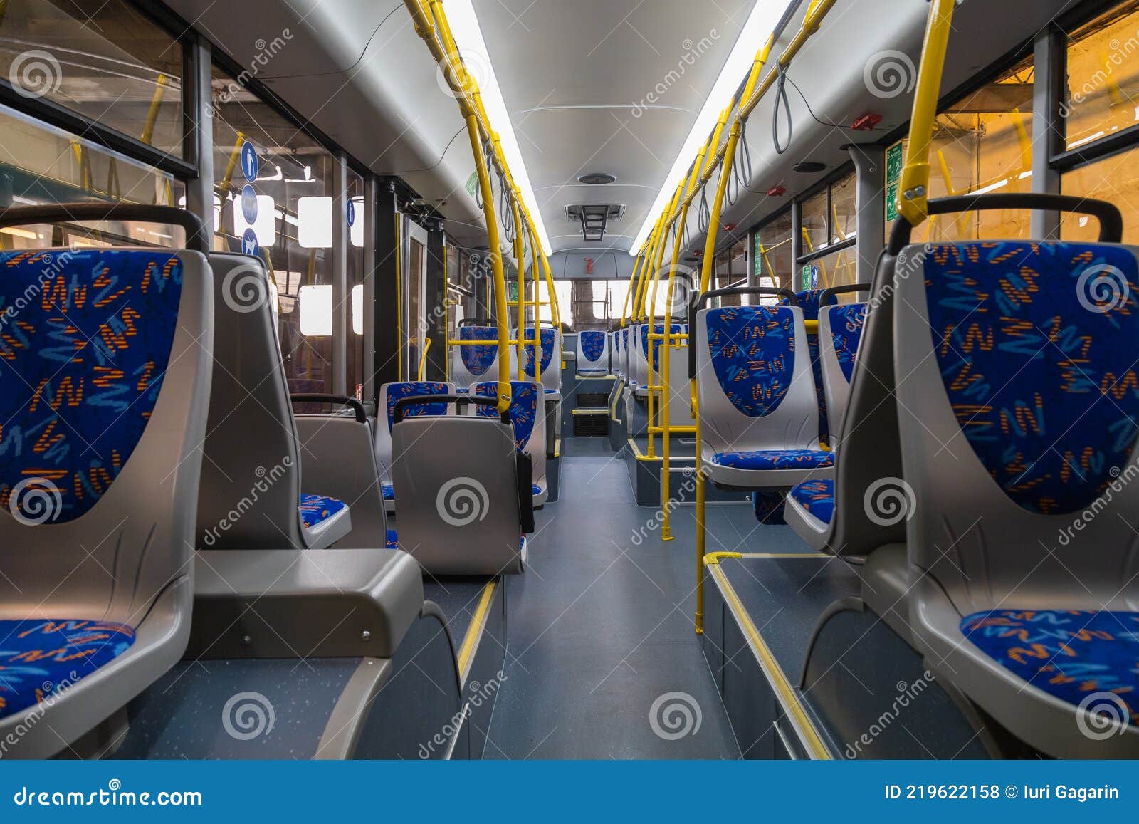 Interior of Modern Trolleybus. Passenger Compartment. Background Stock ...