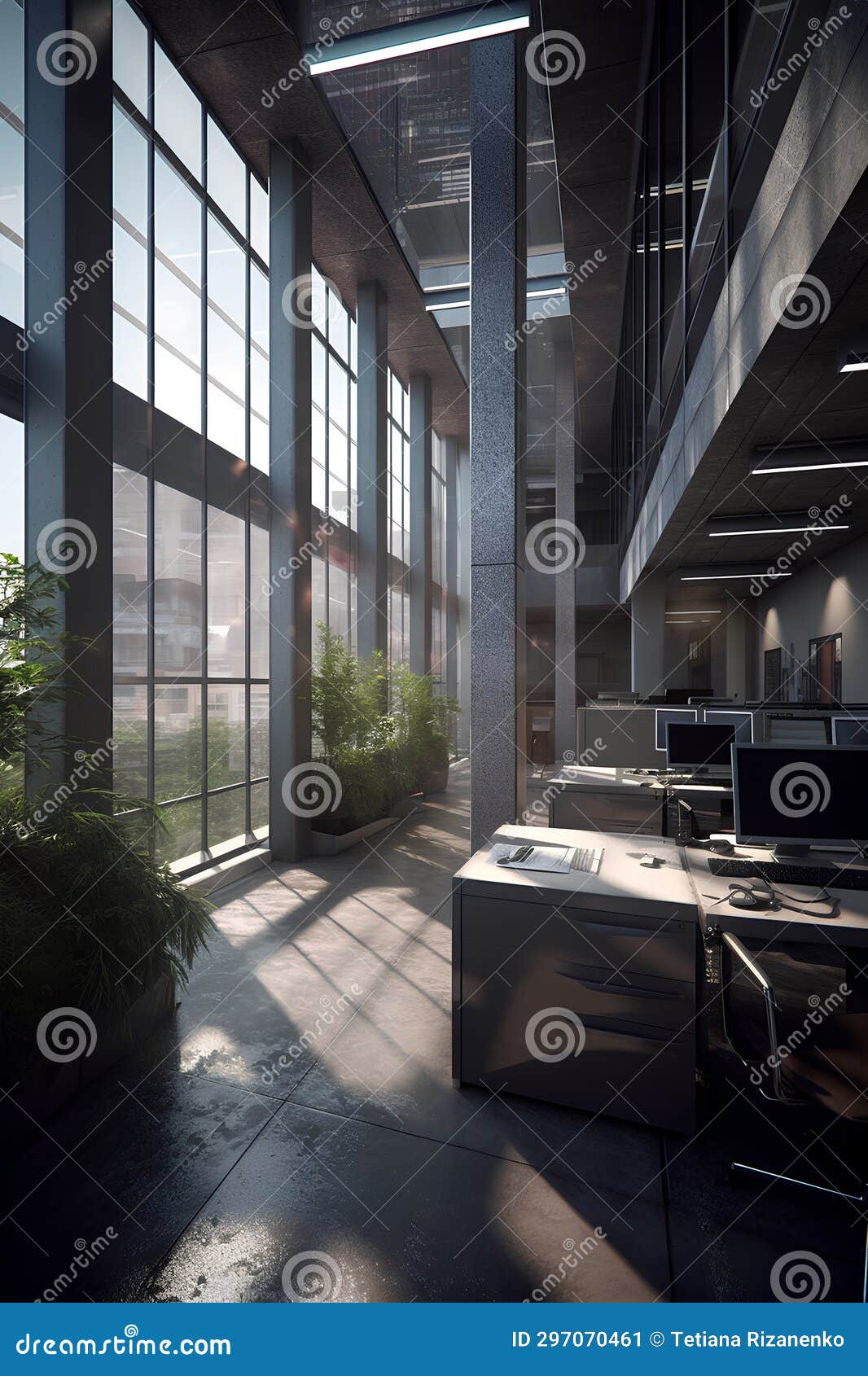 Interior of Modern Two-level Open Space Office Stock Illustration ...