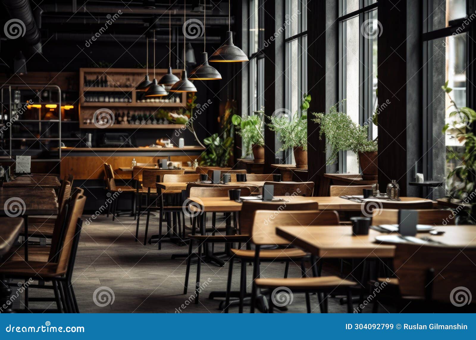 Interior of a Modern Urban Restaurant Stock Illustration - Illustration ...
