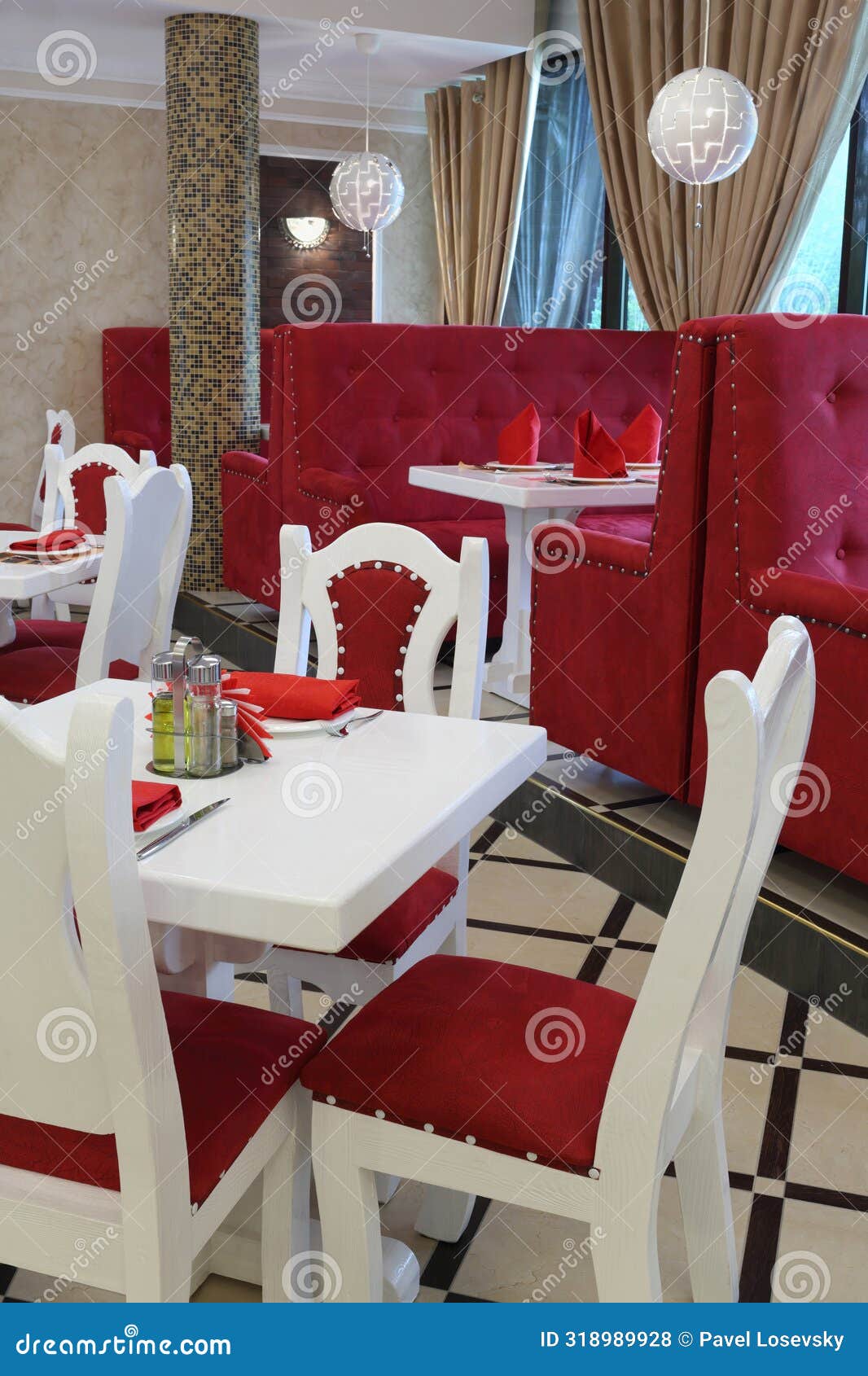 Interior of Modern Urban Restaurant with Red Sofas Stock Photo - Image ...