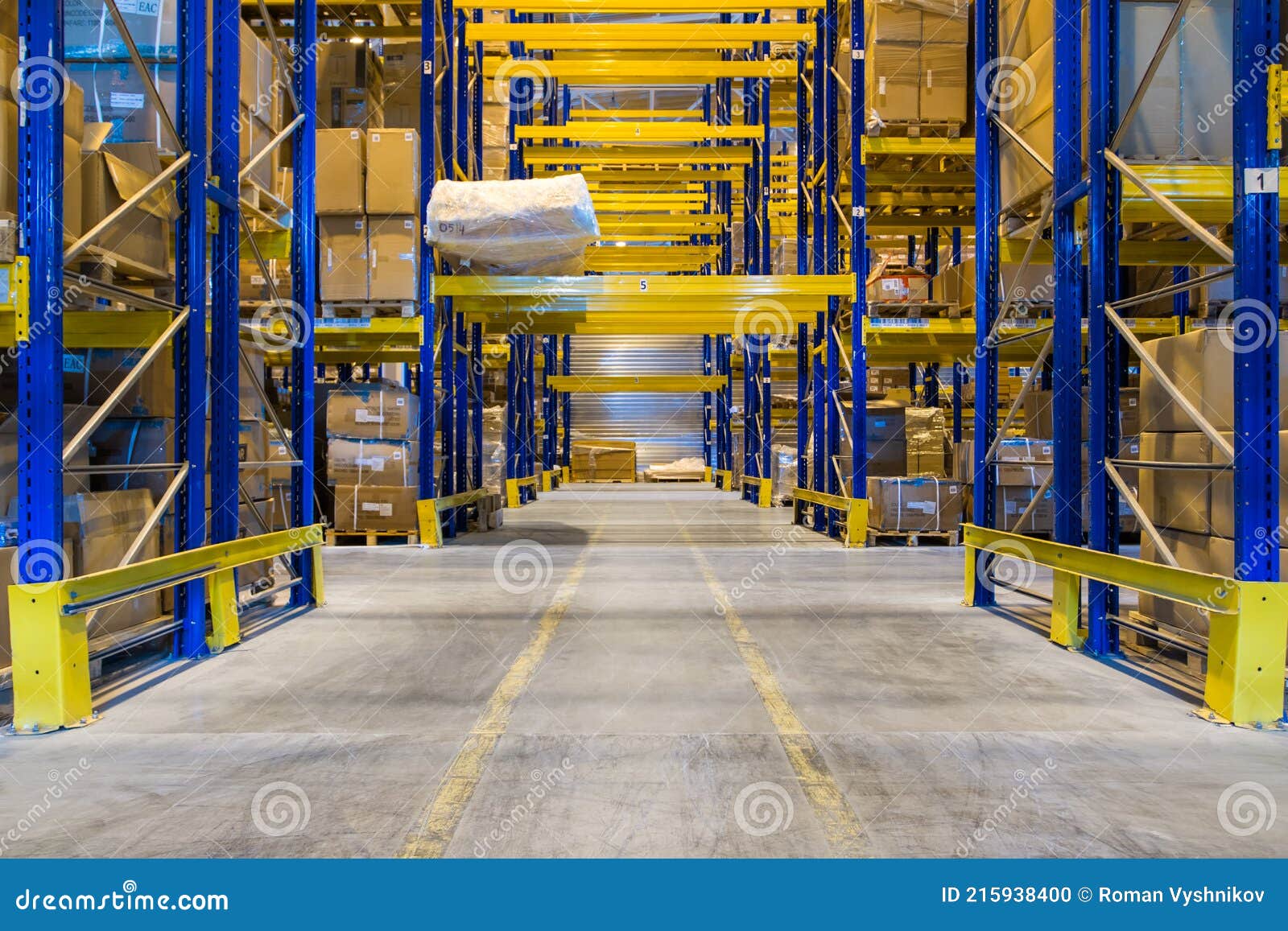 Interior of a Modern Warehouse Storage with Rows and Goods Boxes on ...
