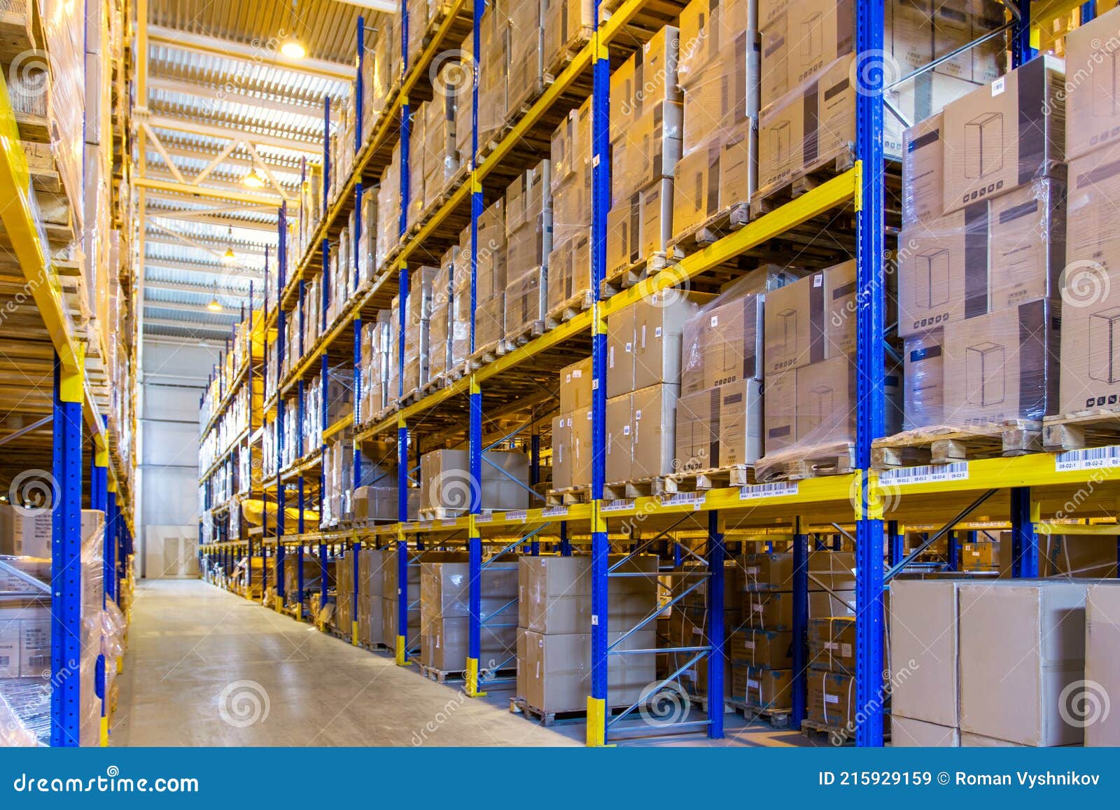 Interior of a Modern Warehouse Storage with Rows and Goods Boxes on ...