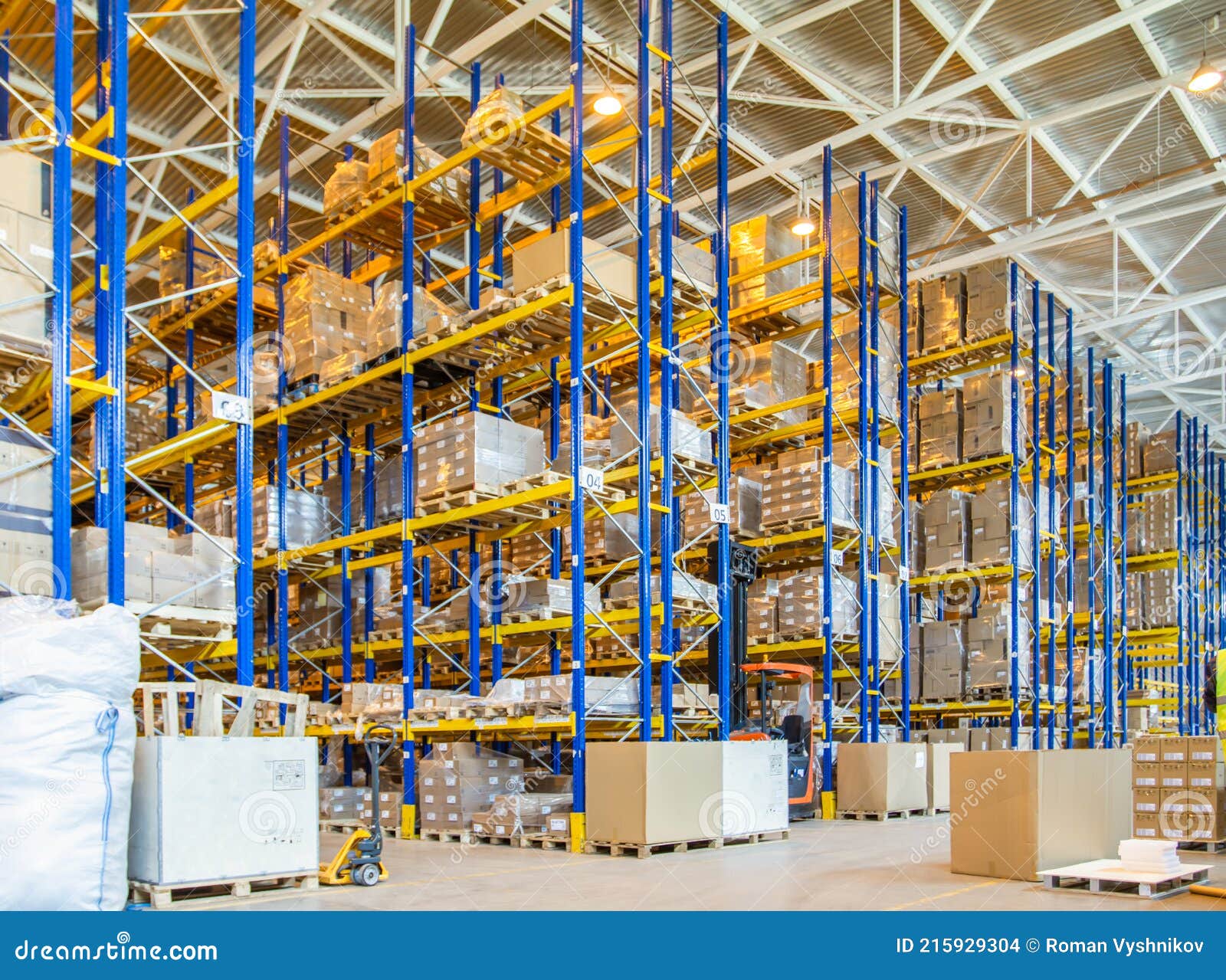 Interior of a Modern Warehouse Storage with Rows and Goods Boxes on ...