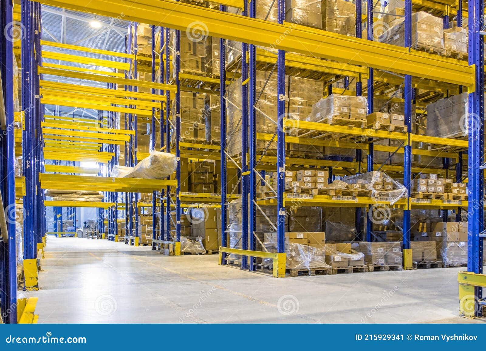 Interior of a Modern Warehouse Storage with Rows and Goods Boxes on ...