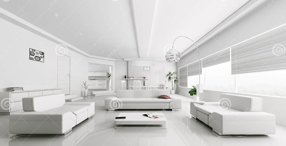 Interior of Modern White Living Room Rendering Stock Illustration ...