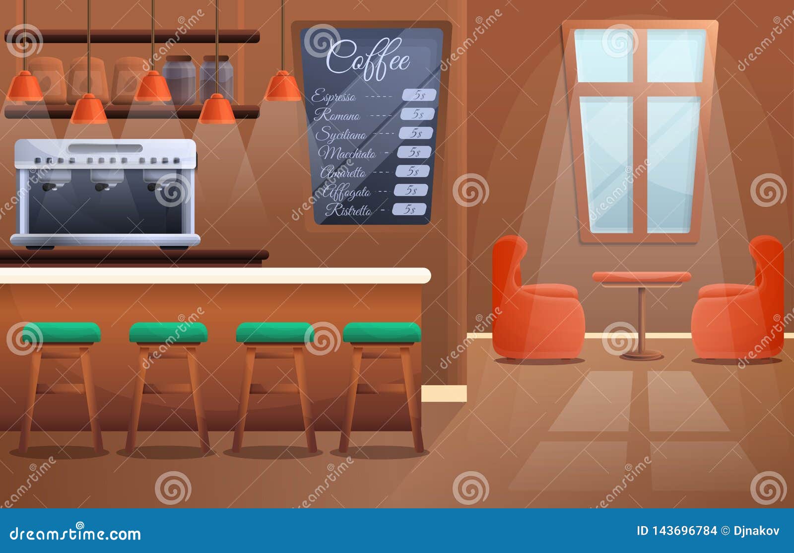 Interior of a Wooden Coffee House, Vector Illustration Stock ...
