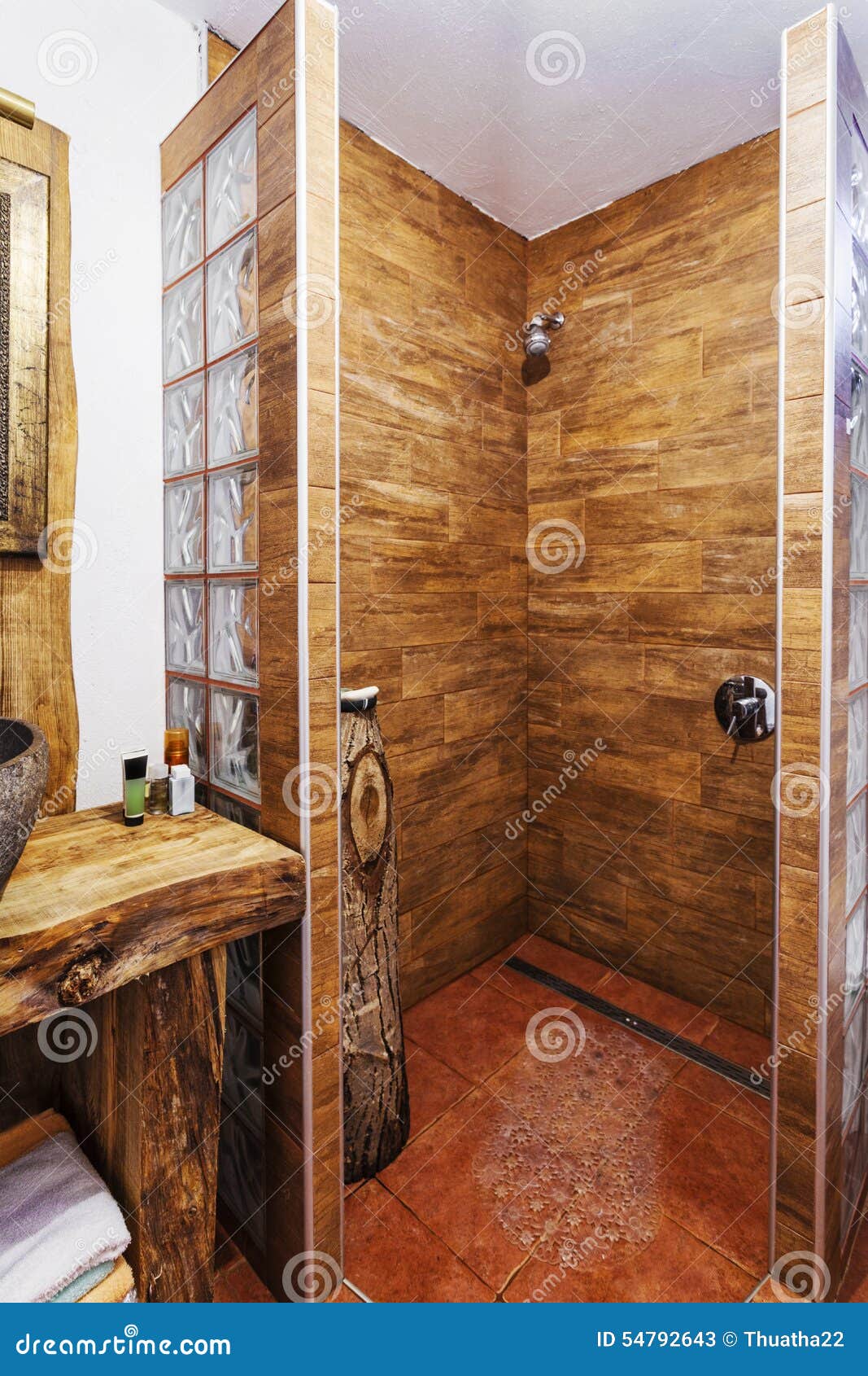 Interior of a Modern Wooden Shower Cabin Stock Image - Image of design ...