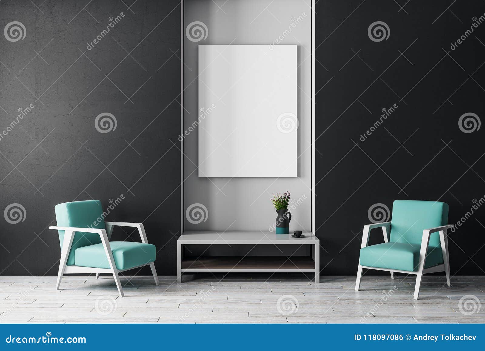 Interior Moderno Con Muebles Y La Bandera Stock de ilustración ...