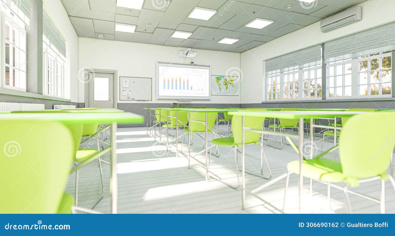 Interior Moderno De Un Aula Escolar Con Elementos Verdes Stock de ...