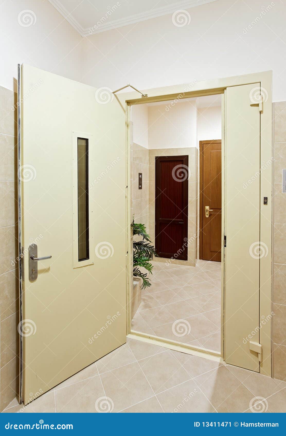 Interior Moderno Del Pasillo Con La Puerta Abierta Imagen de archivo ...