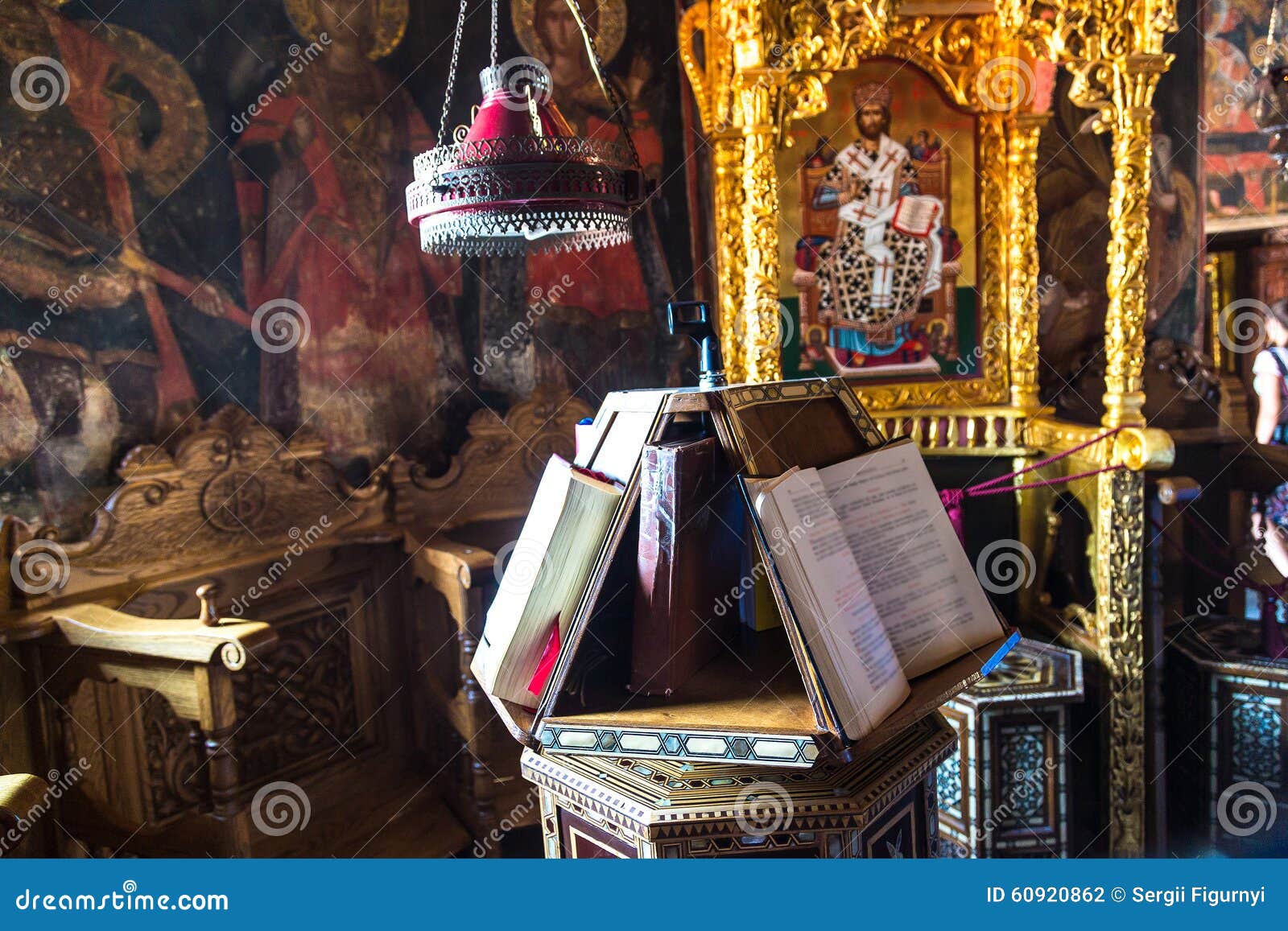 Interior of Monastery. Meteora, Greece Stock Photo - Image of bible ...