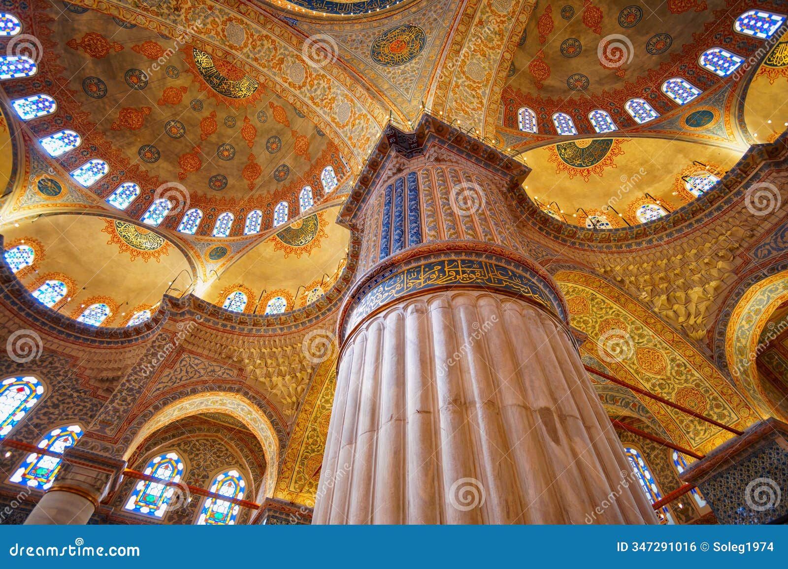 Interior of Mosque, Ceiling, Domes are Painted with Patterns ...