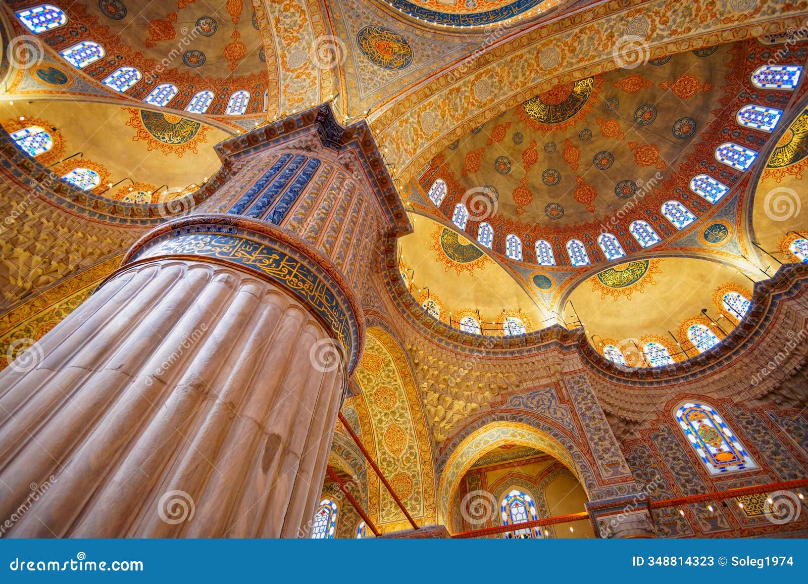 Interior of Mosque, Ceiling, Domes are Painted with Patterns ...