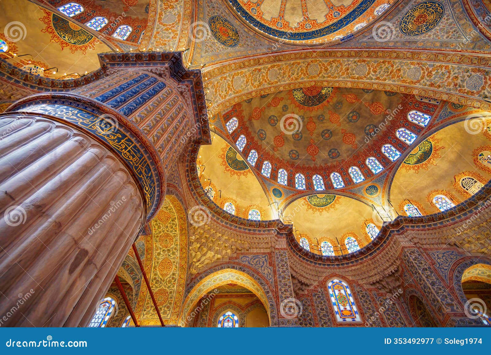 Interior of Mosque, Ceiling, Domes are Painted with Patterns ...