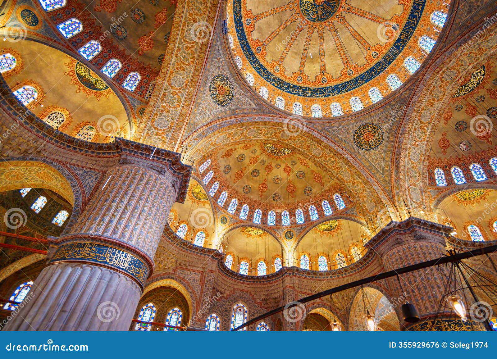 Interior of Mosque, Ceiling, Domes are Painted with Patterns ...