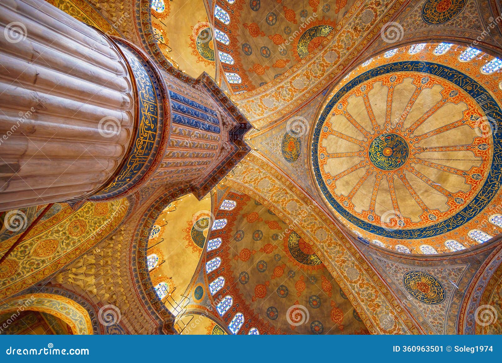 Interior of Mosque, Ceiling, Domes are Painted with Patterns ...