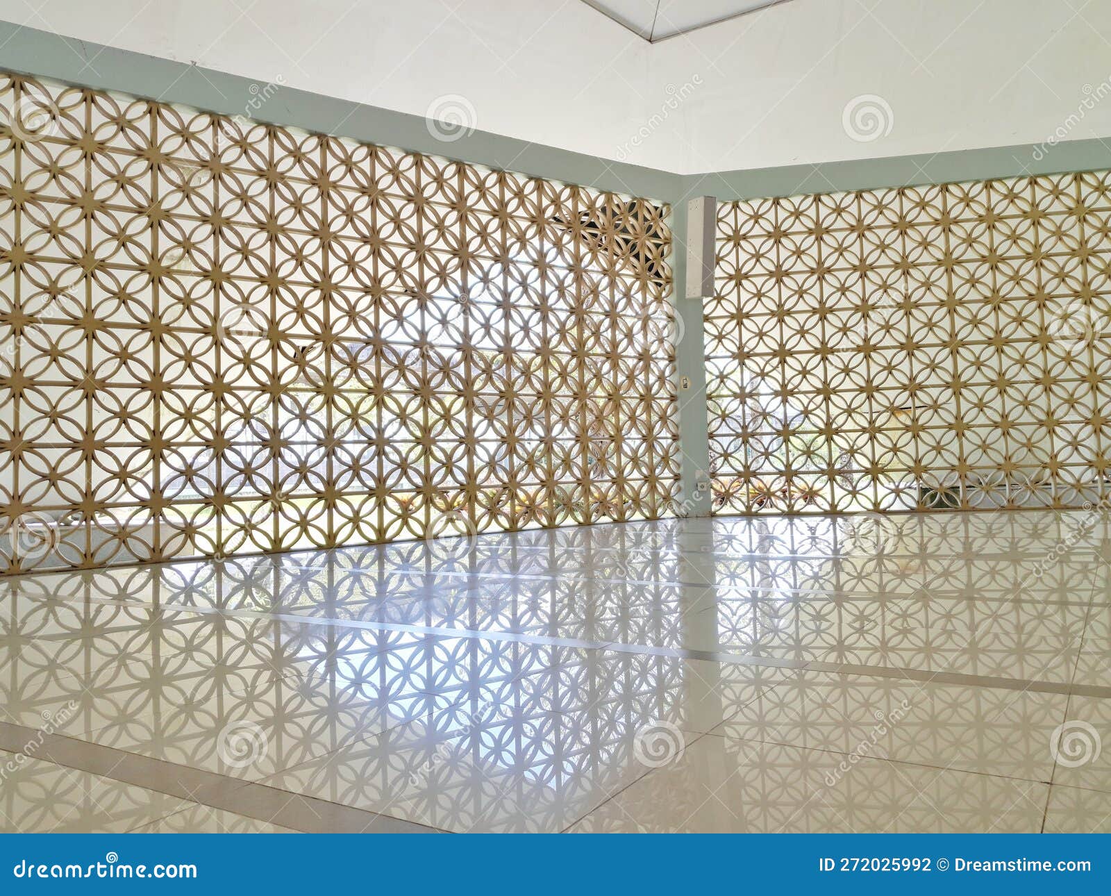 Interior of Mosque with See Trough Patterned Wall Reflected on the ...