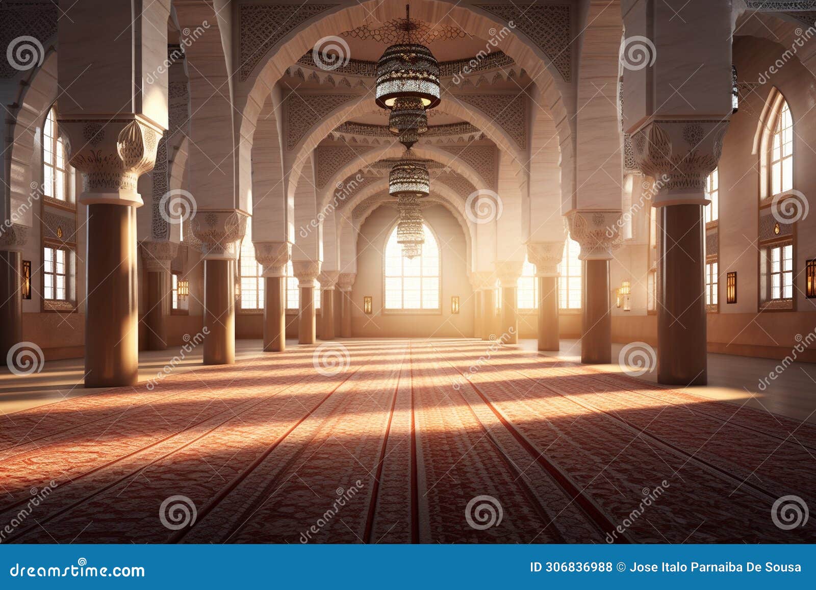 Interior of a Mosques Prayer Hall with a Row of. Generative Ai Stock ...