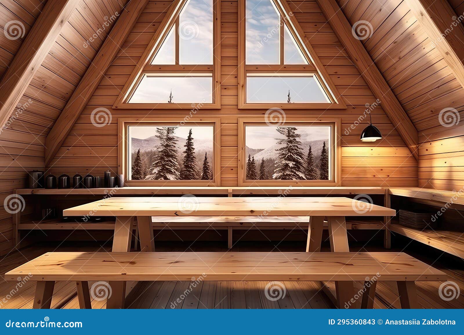 Interior of Mountain Resort Cabin with Table Stock Illustration ...