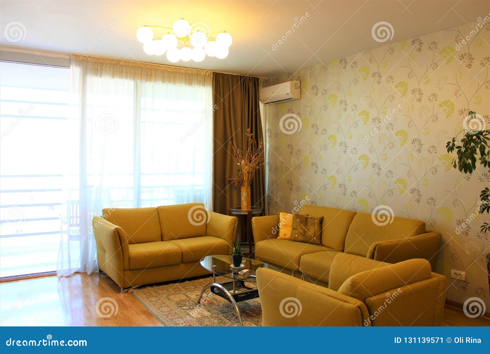 Interior with Mustard Sofas in Modern Style Stock Image - Image of ...