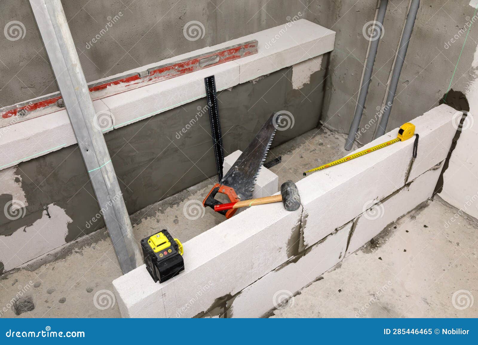 Interior of a New Bathroom with the Concrete Blocks and Construction ...