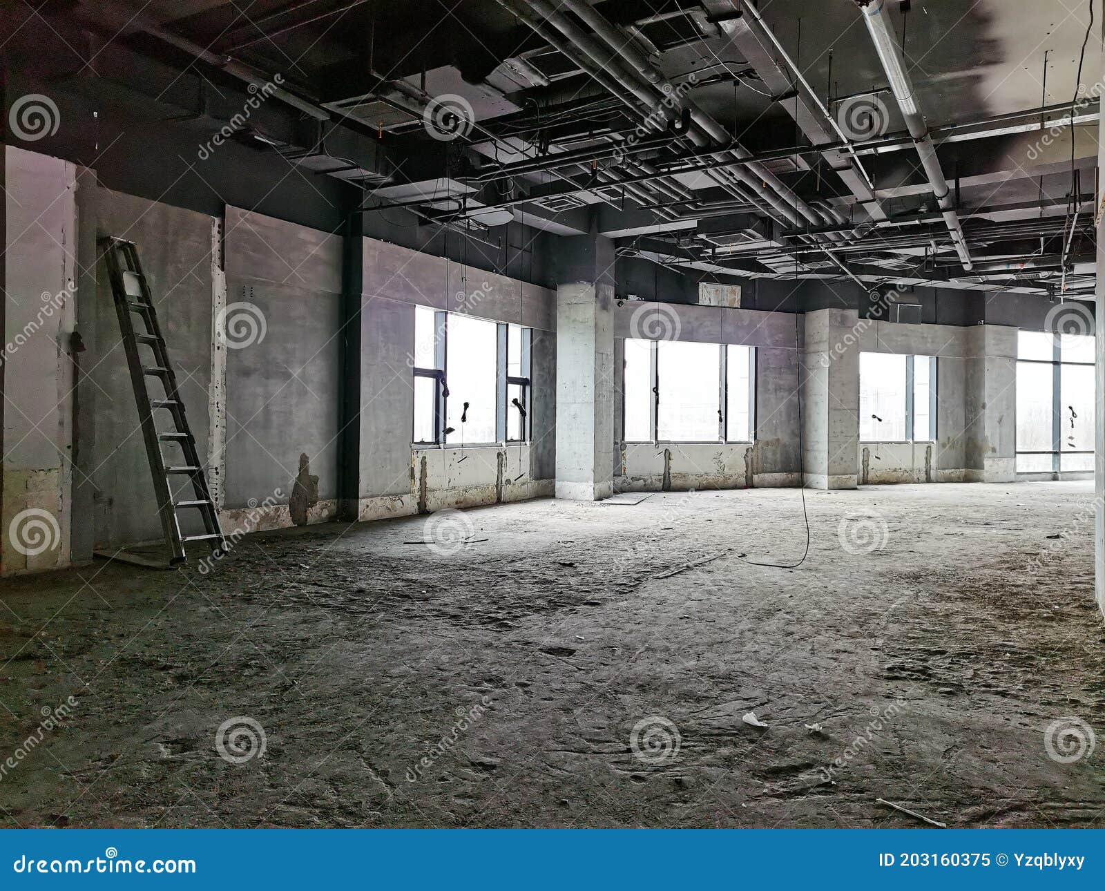 Interior of New Building Empty Warehouse Office Room Under Construction ...