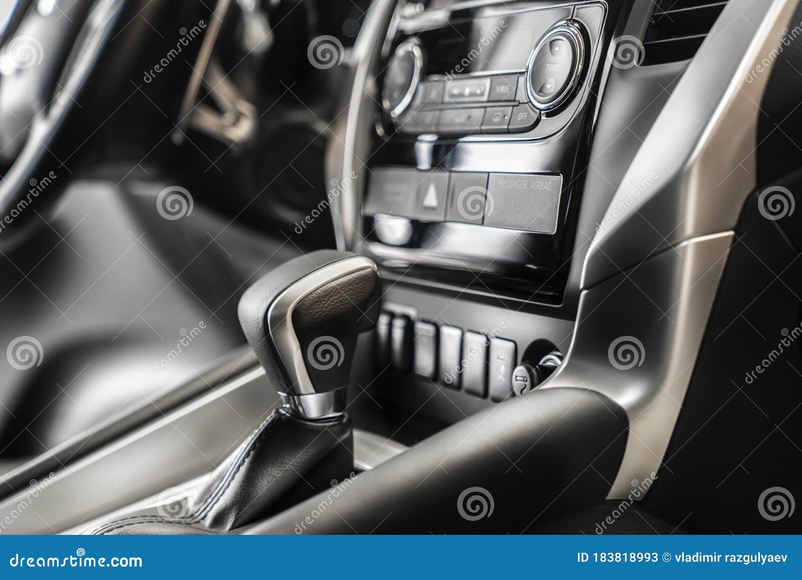 Interior of a New Car. Automatic Transmission Selector and Instrument ...