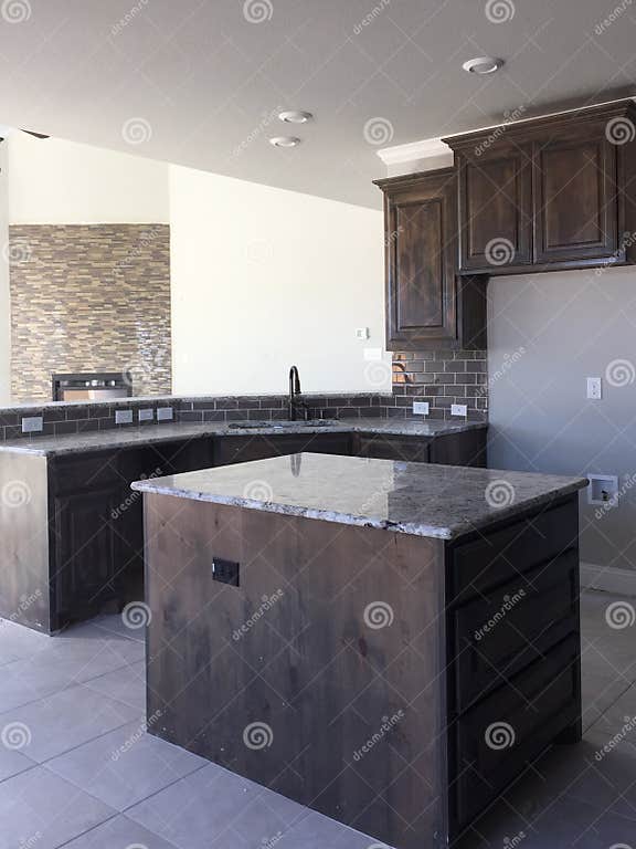 Interior of New Kitchen Under Construction Stock Photo - Image of ...