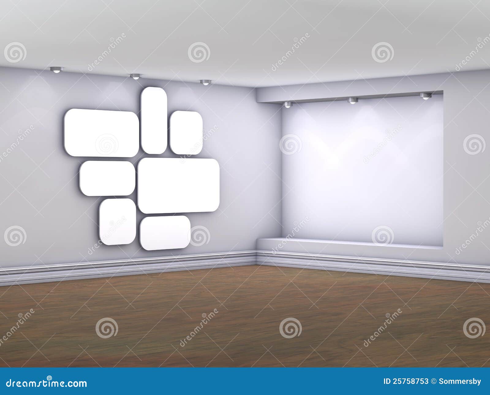Interior with Niche, Spotlights and Pictures Stock Illustration ...