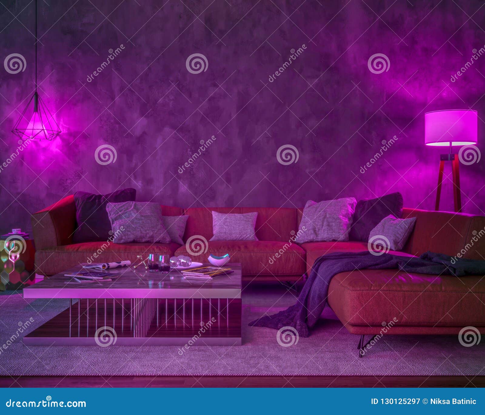 Night Interior with Purple Colored Lights Stock Illustration ...