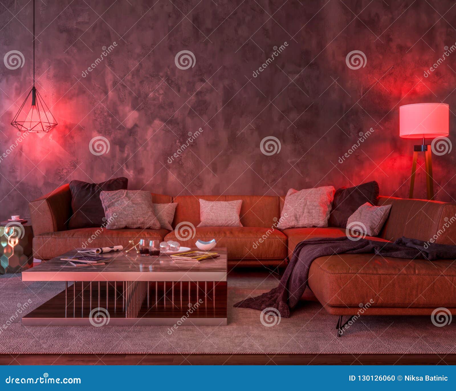 Night Interior with Red Colored Lights Stock Illustration ...
