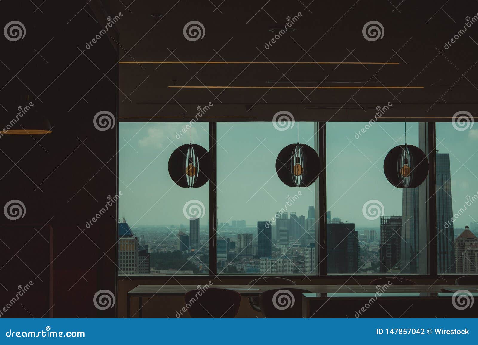 Interior of an Office Building with the View of an Urban City Stock ...