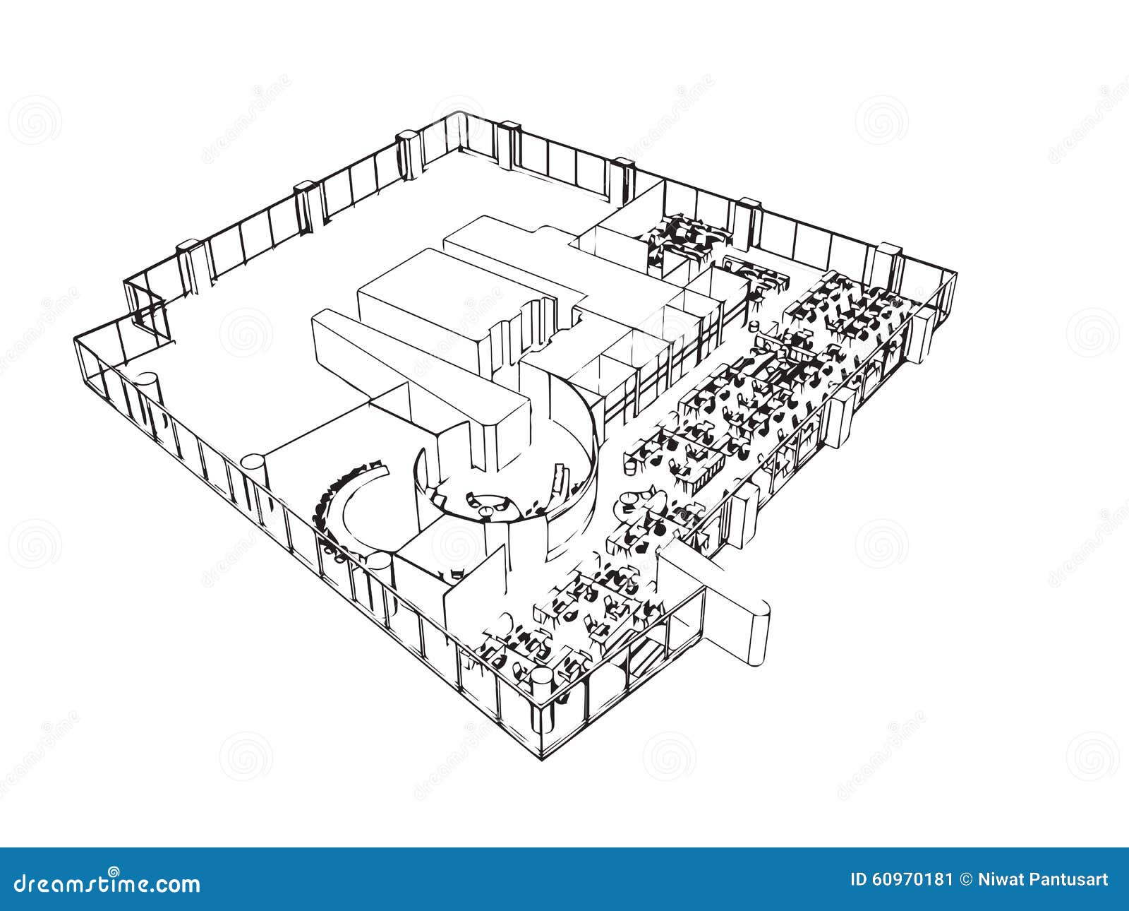 Interior Office Outline Drawing Sketch Stock Vector - Illustration of ...
