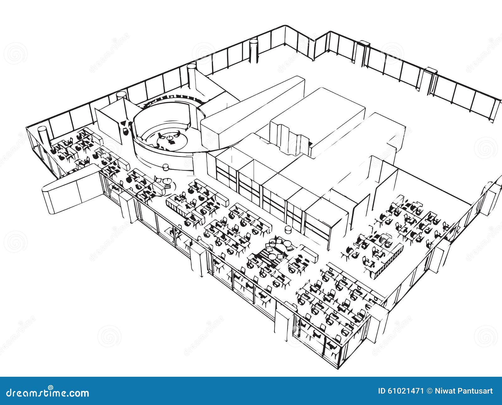 Interior Office Outline Drawing Sketch Stock Vector - Illustration of ...