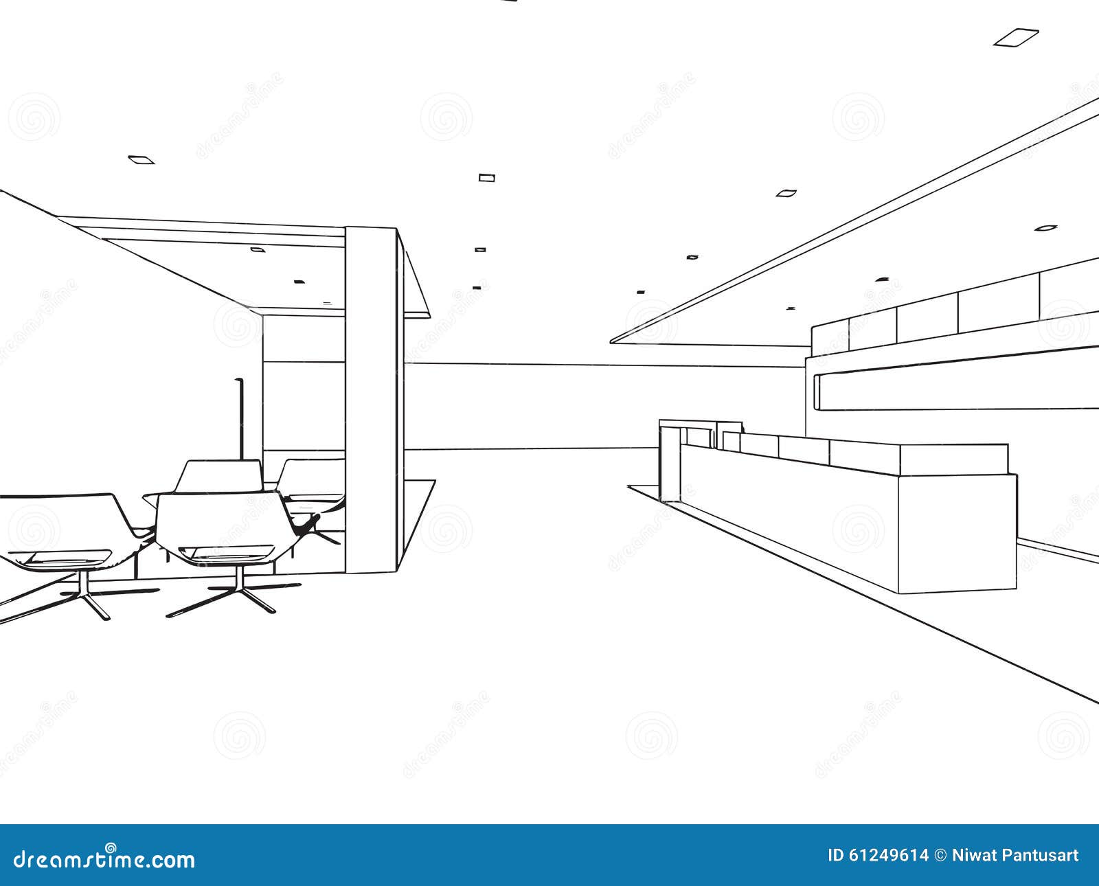 Interior Office Outline Drawing Sketch Stock Vector - Illustration of ...