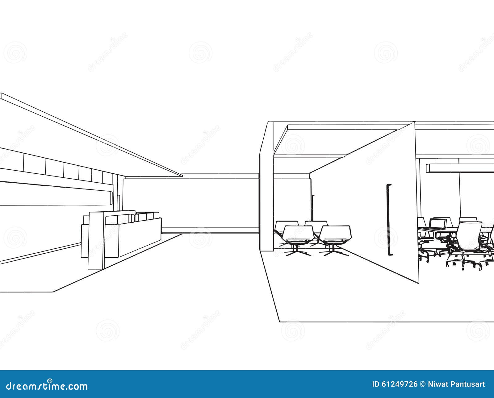 Interior Office Outline Drawing Sketch Stock Vector - Illustration of ...