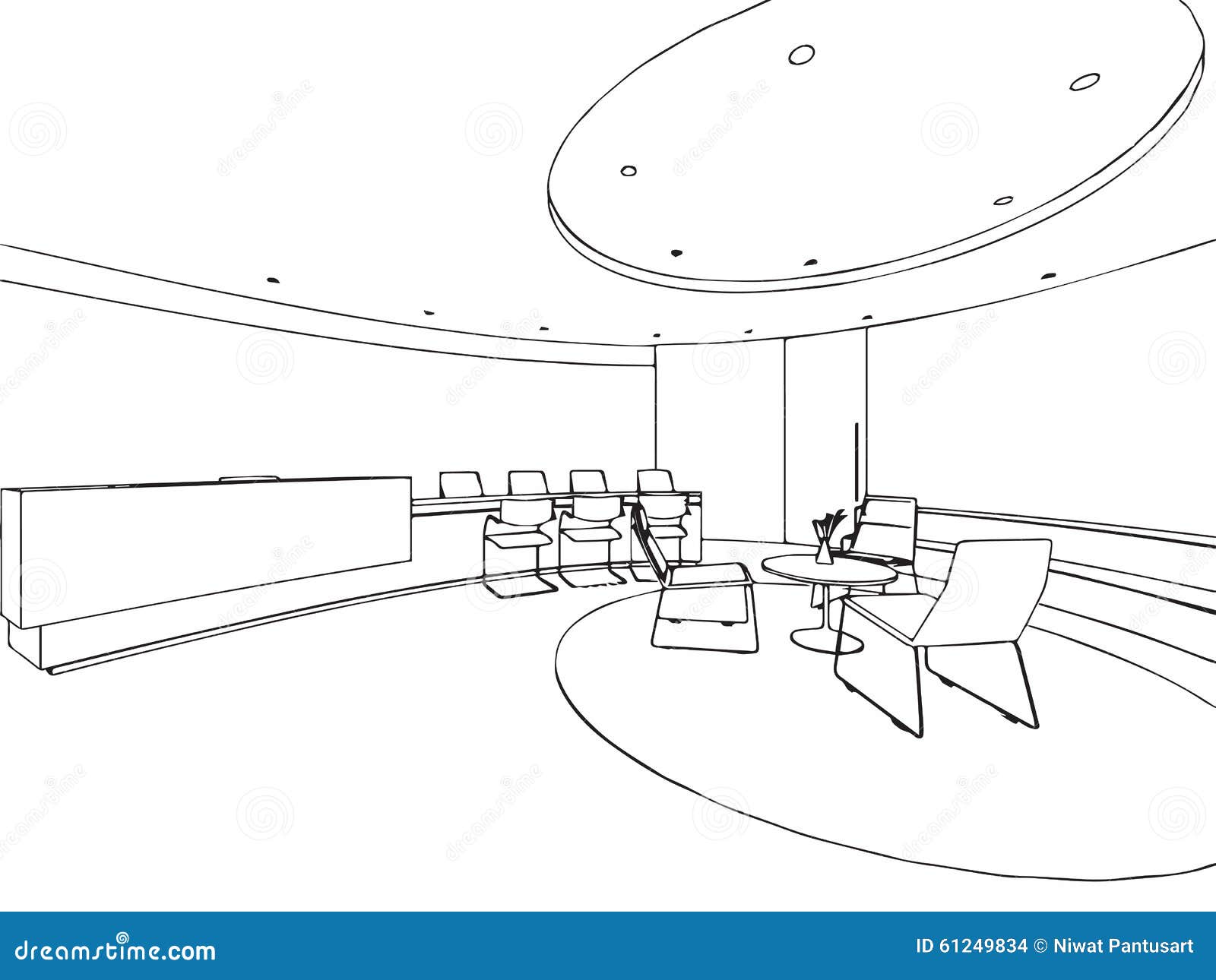Interior Office Outline Drawing Sketch Stock Vector - Illustration of ...