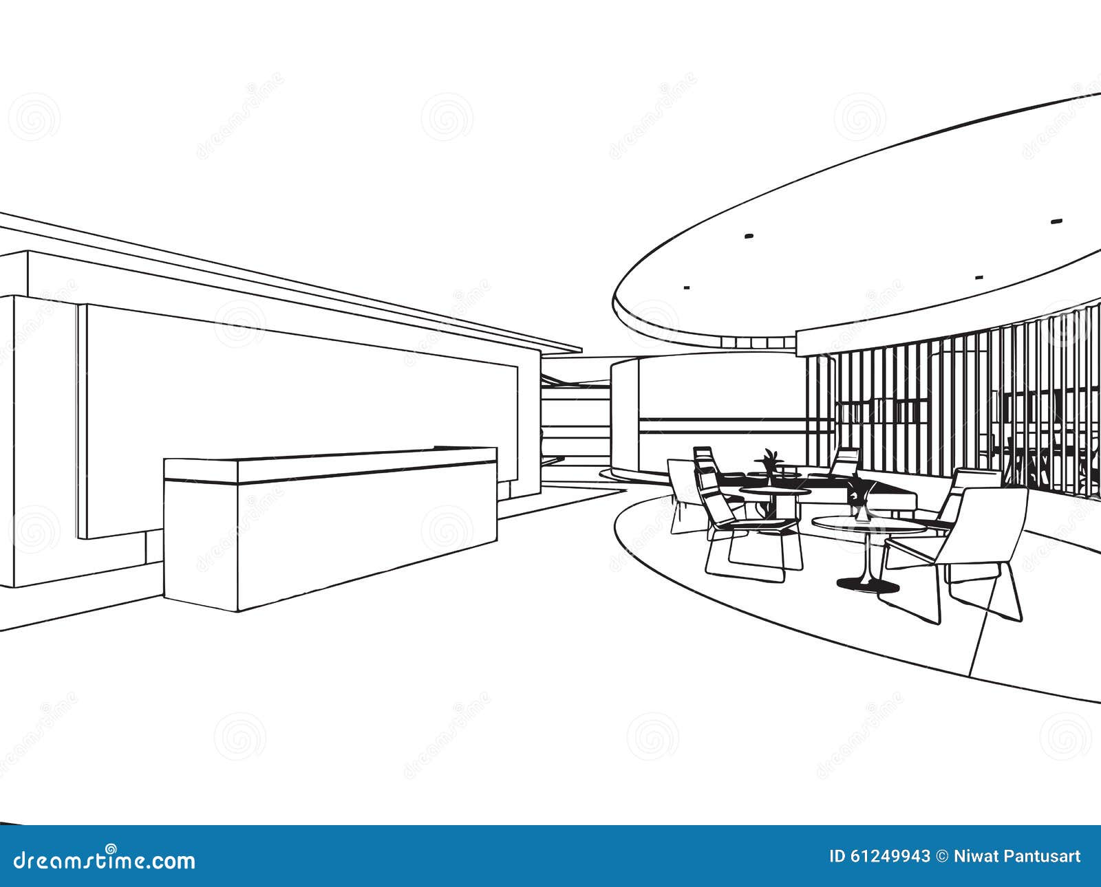 Interior Office Outline Drawing Sketch Stock Vector - Illustration of ...