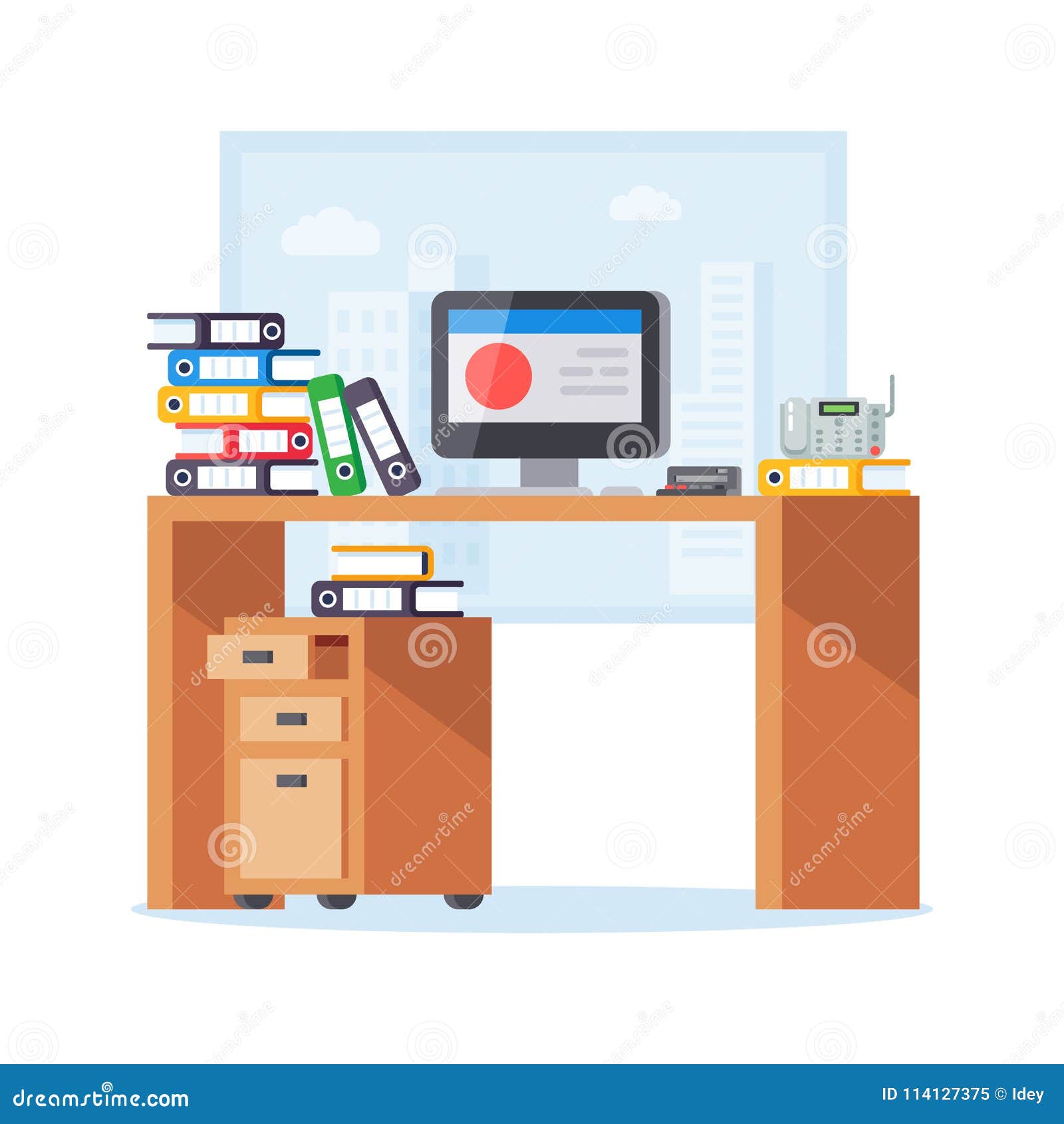 Office Workplace with Pile of Paper Documents and File Folders. Stock ...