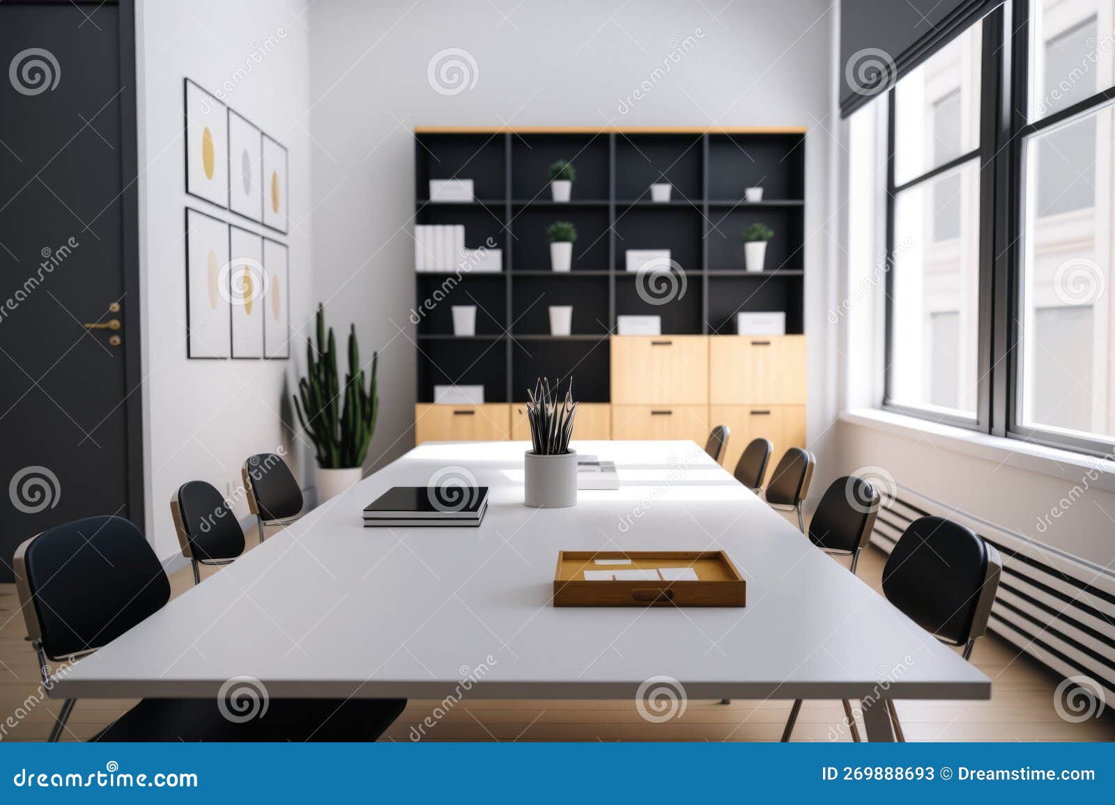 Interior of Office Space with Windows, Table and Chairs, Created Using ...