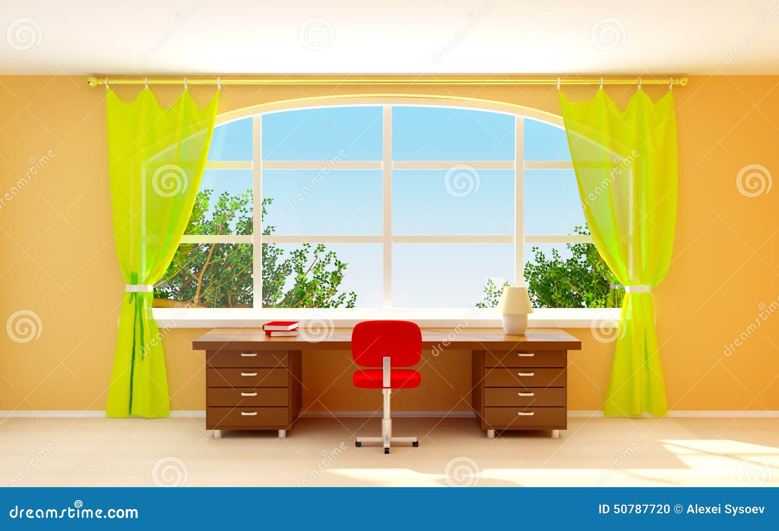 Interior Office with Window Stock Illustration - Illustration of ...