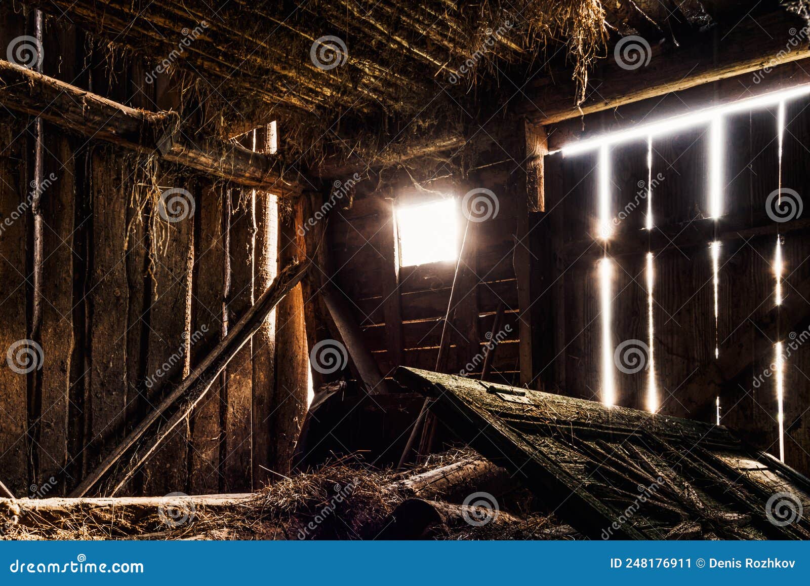 The Interior of an Old Abandoned Barn. Clutter, Junk. Interesting ...